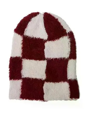 THE ELDER STATESMAN Checked Beanie - Red