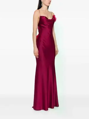 PARLOR Floral-appliqué Maxi Dress - Red