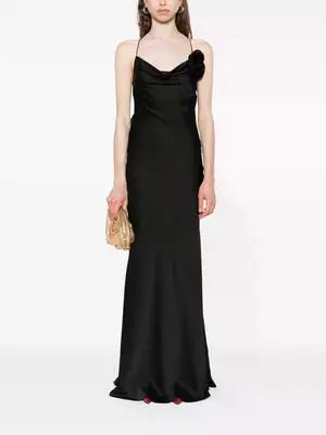 PARLOR Floral-appliqué Maxi Dress - Black