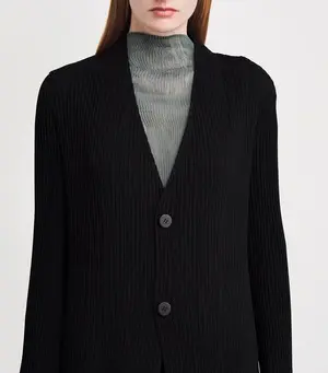 Issey Miyake Hatching Pleats Longline Coat