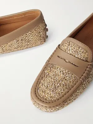 TOD'S Leather-trimmed Raffia Loafers