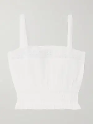 Faithfull The Brand Camille Cropped Lace-trimmed Cotton-poplin Top - Neutrals
