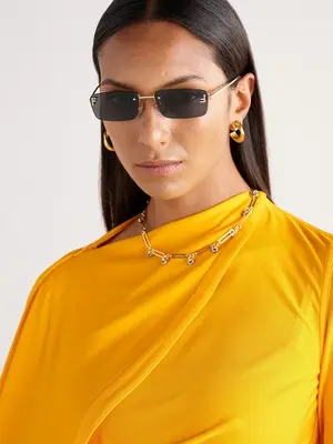 Fendi First Rectangular Gold-tone Sunglasses - Silver