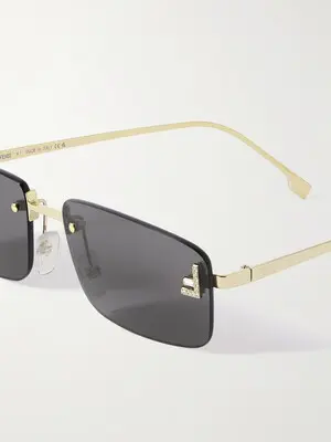 Fendi First Rectangular Gold-tone Sunglasses - Silver