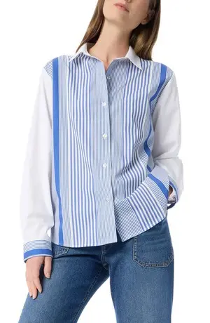 DO BY DEE OCLEPPO Noelle Stripe Cotton Button-up Shirt - Baja Blue- Shirting Stripe