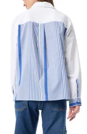 DO BY DEE OCLEPPO Noelle Stripe Cotton Button-up Shirt - Baja Blue- Shirting Stripe