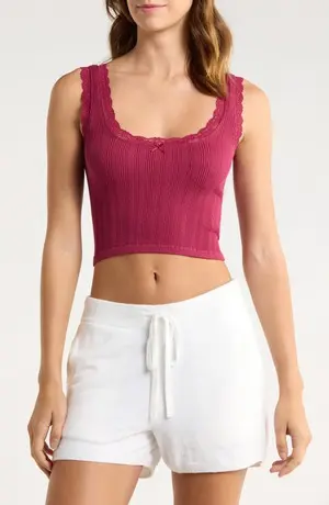 FLORENCE BY MILLS Lace Trim Crop Tank - Bing Cherry