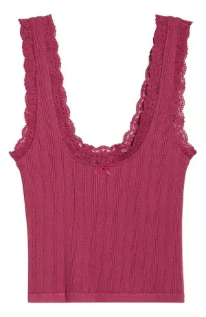 FLORENCE BY MILLS Lace Trim Crop Tank - Bing Cherry