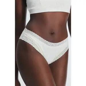 SAVAGE X FENTY Essentials Lace Trim Stretch Cotton Cheeky Briefs - Beige Please Signature Script