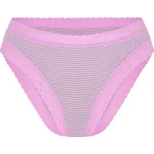 SAVAGE X FENTY Essentials Lace Trim Stretch Cotton Cheeky Briefs - Moon Flower Purple Stripe Up