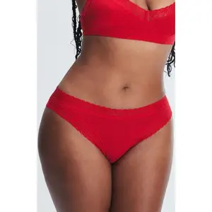 SAVAGE X FENTY Essentials Lace Trim Stretch Cotton Cheeky Briefs - Timeless Red