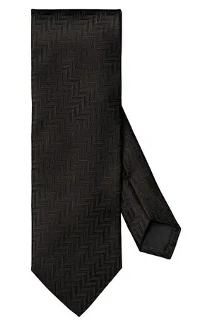 Eton Solid Silk Herringbone Tie - Black