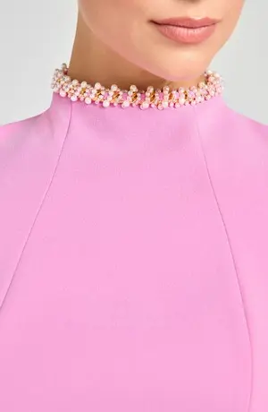 NADINE MERABI Simone Embellished Funnel Neck Minidress