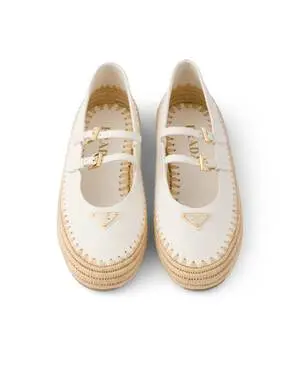 Prada Nappa Leather And Raffia Ballerinas - Neutral