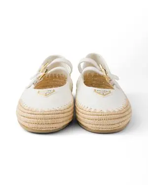 Prada Nappa Leather And Raffia Ballerinas - Neutral