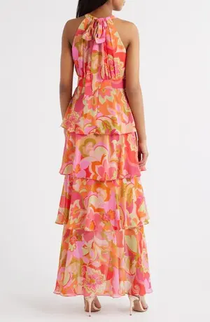 Eliza J Floral Print Tiered Ruffle Maxi Dress
