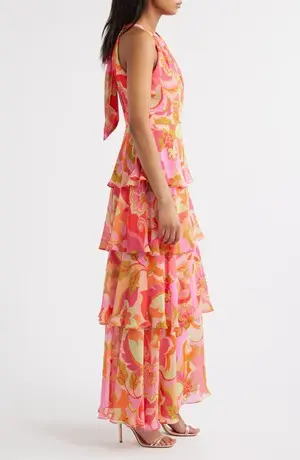 Eliza J Floral Print Tiered Ruffle Maxi Dress