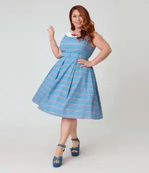 Unique Vintage 1960s Dancing Doll Swing Dress - Blue Gingham