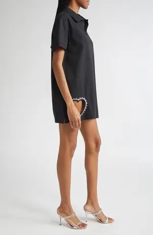 AREA Crystal Trim Heart Cutout Piqué Polo Dress