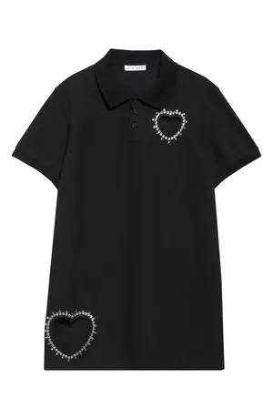 AREA Crystal Trim Heart Cutout Piqué Polo Dress