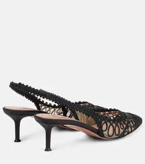 AQUAZZURA Kahlo 50 Raffia-effect Slingback Pumps