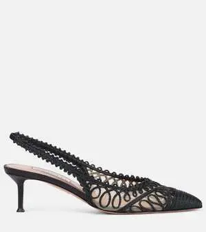 AQUAZZURA Kahlo 50 Raffia-effect Slingback Pumps