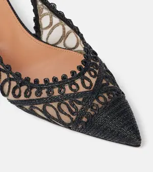AQUAZZURA Kahlo 50 Raffia-effect Slingback Pumps