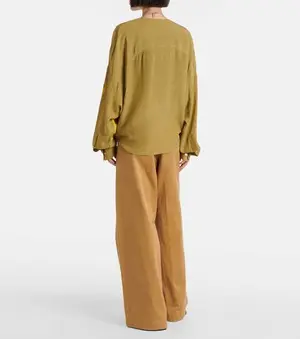 Dries Van Noten Printed Draped Satin Blouse - Green