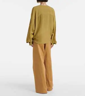 Dries Van Noten Printed Draped Satin Blouse - Green