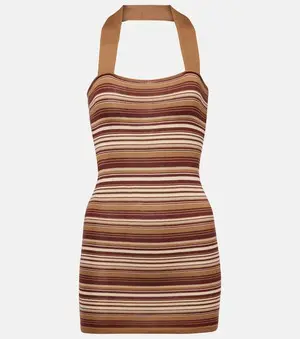 AYA MUSE Striped Silk-blend Halterneck Minidress