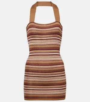 AYA MUSE Striped Silk-blend Halterneck Minidress - Brown