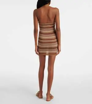 AYA MUSE Striped Silk-blend Halterneck Minidress - Brown