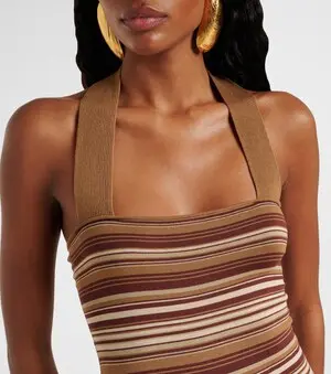 AYA MUSE Striped Silk-blend Halterneck Minidress - Brown