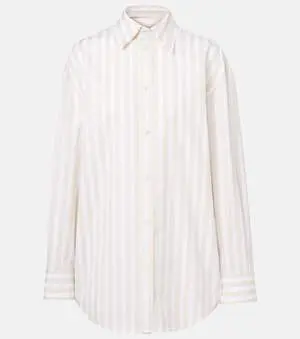 Saint Laurent Cassandre Striped Cotton Shirt - Beige