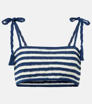 Anna Kosturova Coastal Striped Crochet Crop Top - Blue