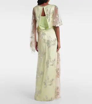 Erdem Sequined Draped Cady And Tulle Gown