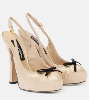 Dolce & Gabbana Vally Satin Platform Slingback Pumps - Beige