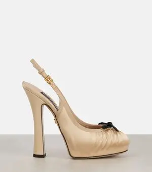 Dolce & Gabbana Vally Satin Platform Slingback Pumps - Beige