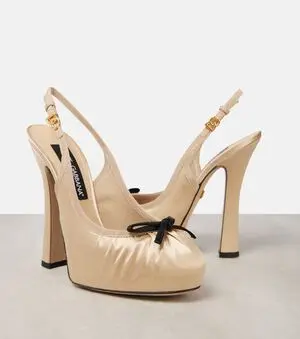 Dolce & Gabbana Vally Satin Platform Slingback Pumps - Beige
