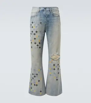 Amiri Ma Quad Embroidered Flared Jeans - Blue