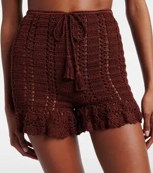 Anna Kosturova Crochet Cotton Shorts - Brown