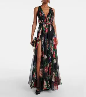 Dolce & Gabbana Floral Pleated Silk Chiffon Gown - Multicoloured