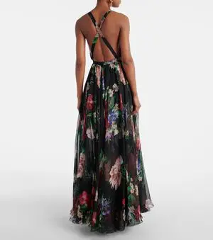 Dolce & Gabbana Floral Pleated Silk Chiffon Gown - Multicoloured