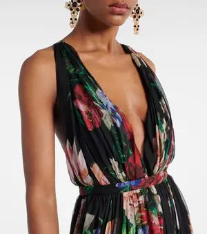 Dolce & Gabbana Floral Pleated Silk Chiffon Gown - Multicoloured