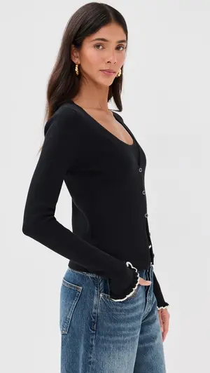 LE BOP Ribbed Knit Cardigan - Black & White