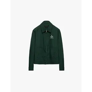 Prada Branded-Print Side-Pocket Woven Jacket Green