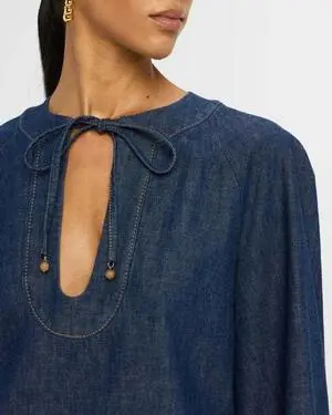 Zimmermann Rhiannon Fringe Denim Mini Dress - Atlantic