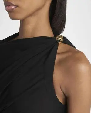 Bottega Veneta Frog Draped Viscose Jersey Cape Dress - Nero