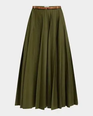 Dice Kayek Belted Pleated Midi Skirt - Khaki