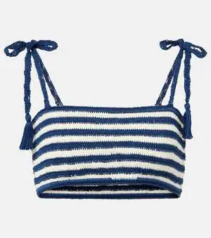 Anna Kosturova Coastal Striped Crochet Crop Top - Blue